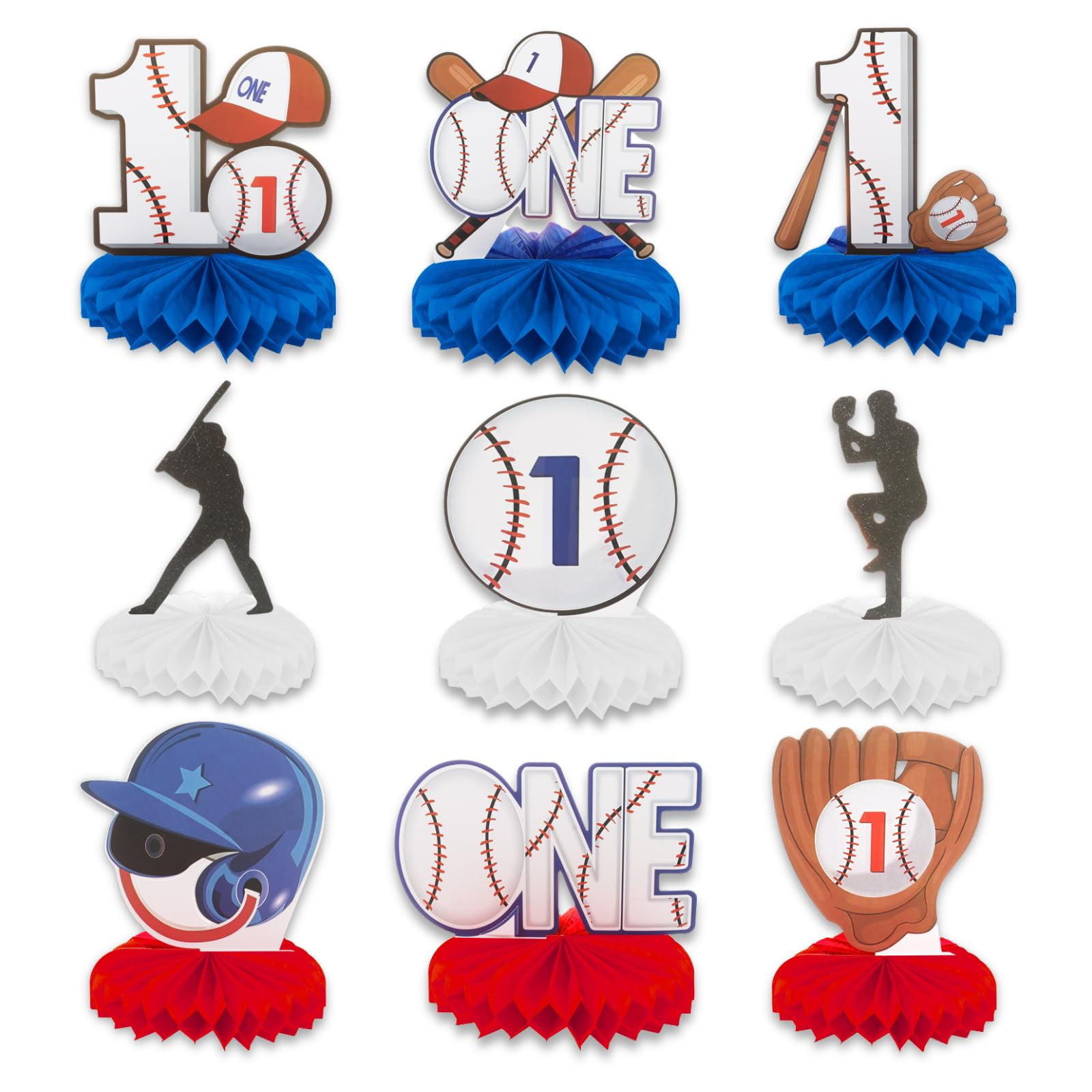 9 Pack Baseball Honeycomb Centerpieces Decorations ONE Birthday Table ...