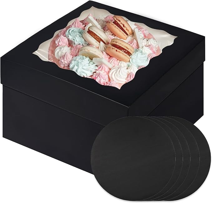 9-Pack Black Bakery Boxes with Windows: Ideal for Weddings, Birthdays ...