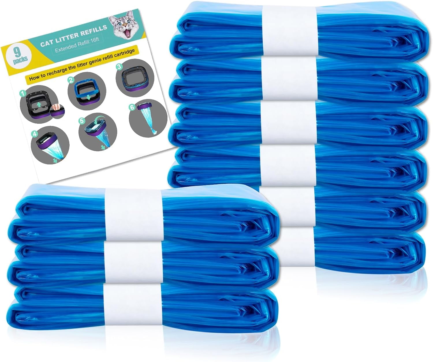 9 Pack Cat Litter Refills Bag, 16 Ft Litter Refills Generic Compatible ...