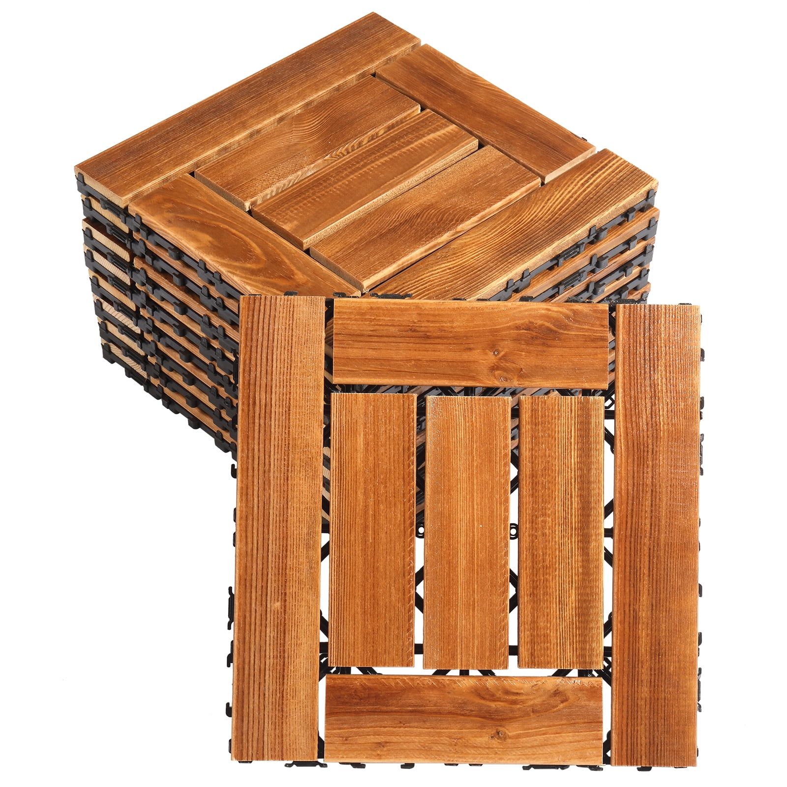 9-Pack Checked Pattern Wood Deck Tiles, 11.8"x11.8" Waterproof ...