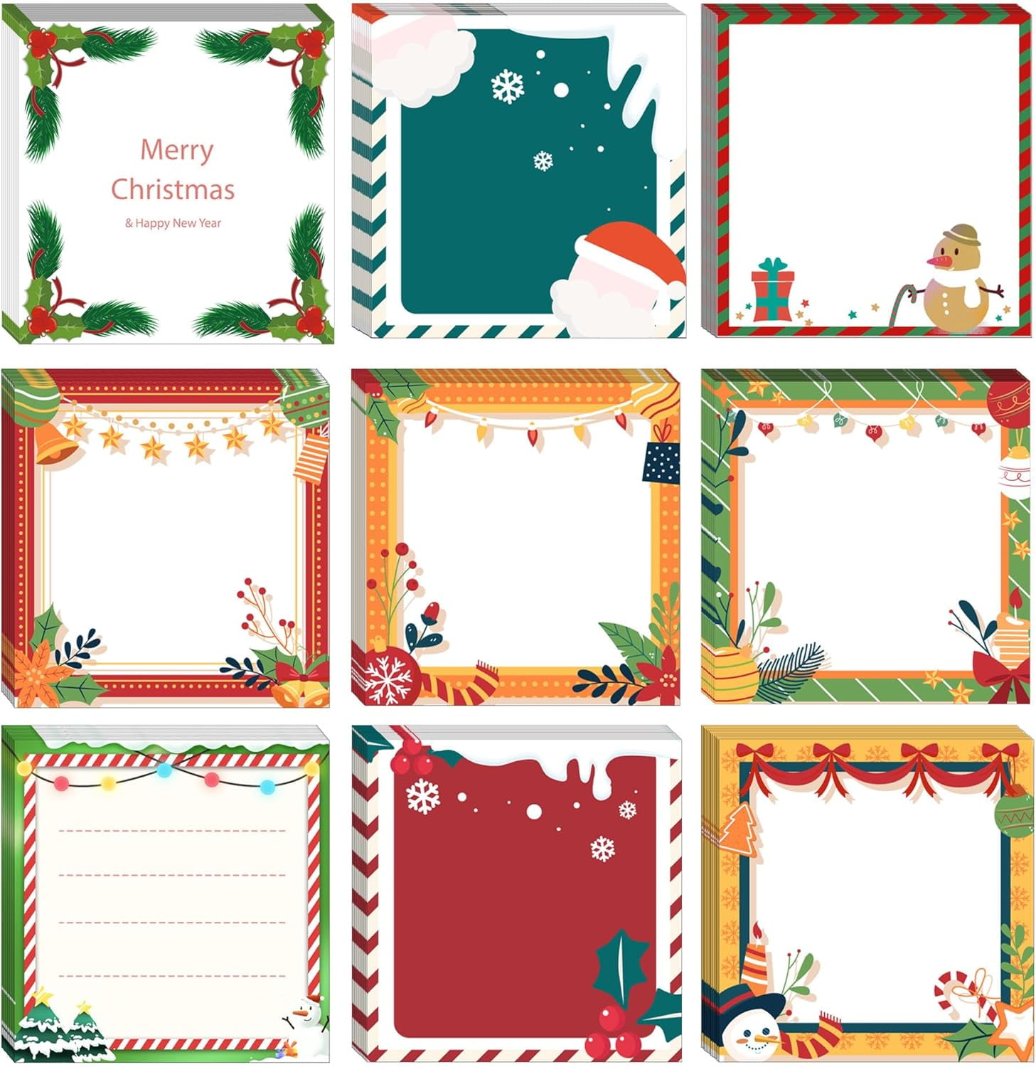9 Pack Christmas Elements Sticky Notes Snowman Holiday Decorative ...