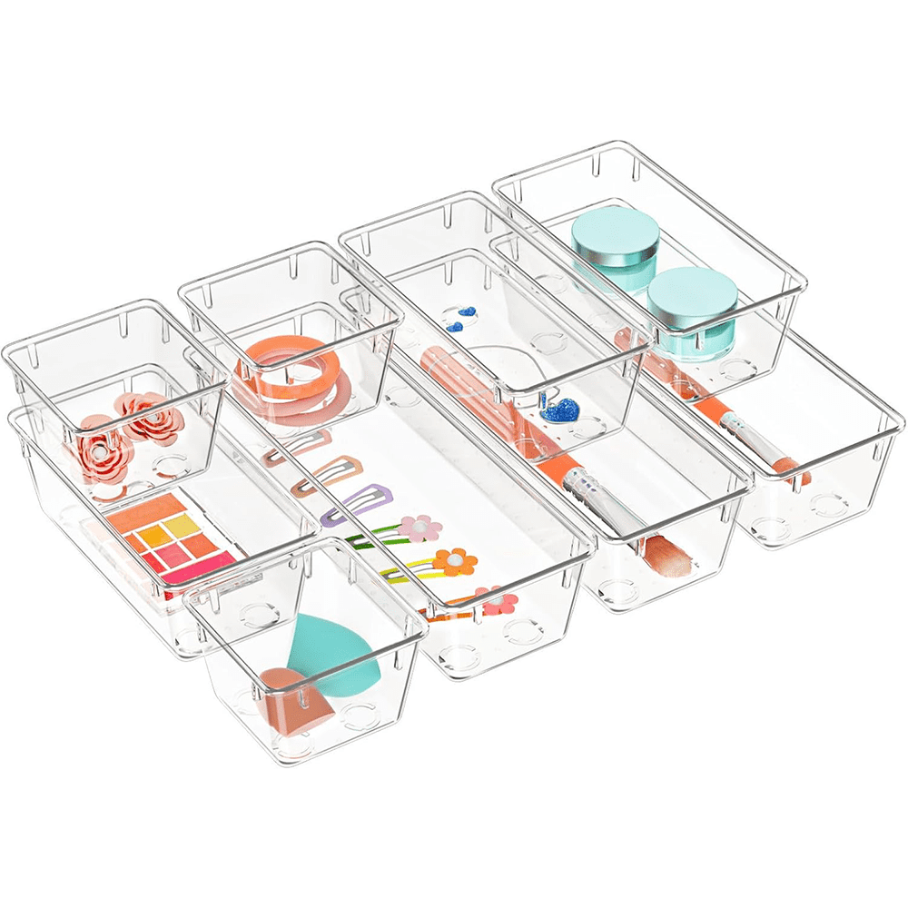 9 Pack Clear Drawer Organizer Set, Acrylic Drawer Storage Trays ...