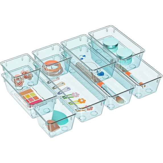9 Pack Clear Drawer Organizer Set, Acrylic Drawer Storage Trays ...