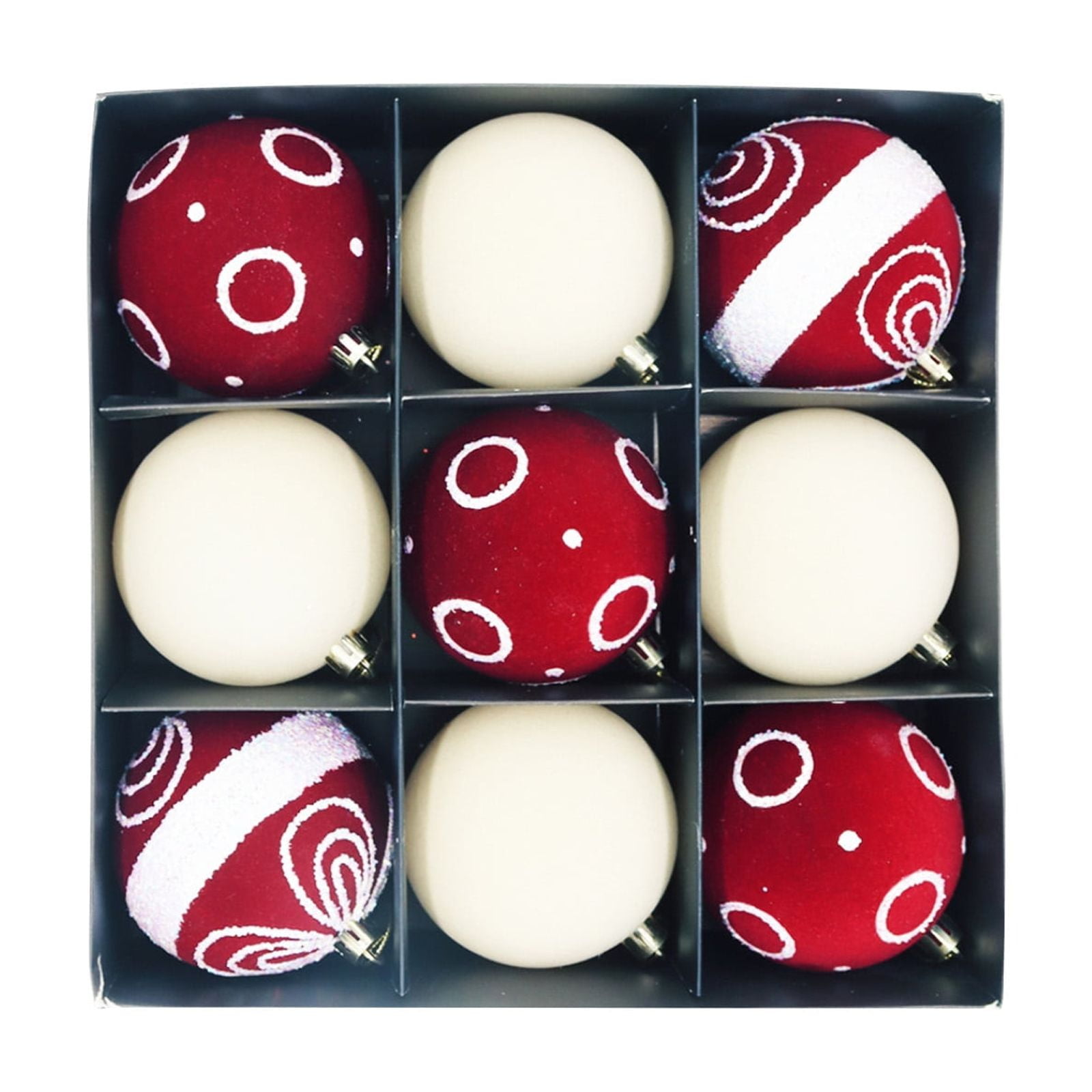 9-Pack Diamond Flocking Christmas Balls, Electroplated Glitter Finish ...