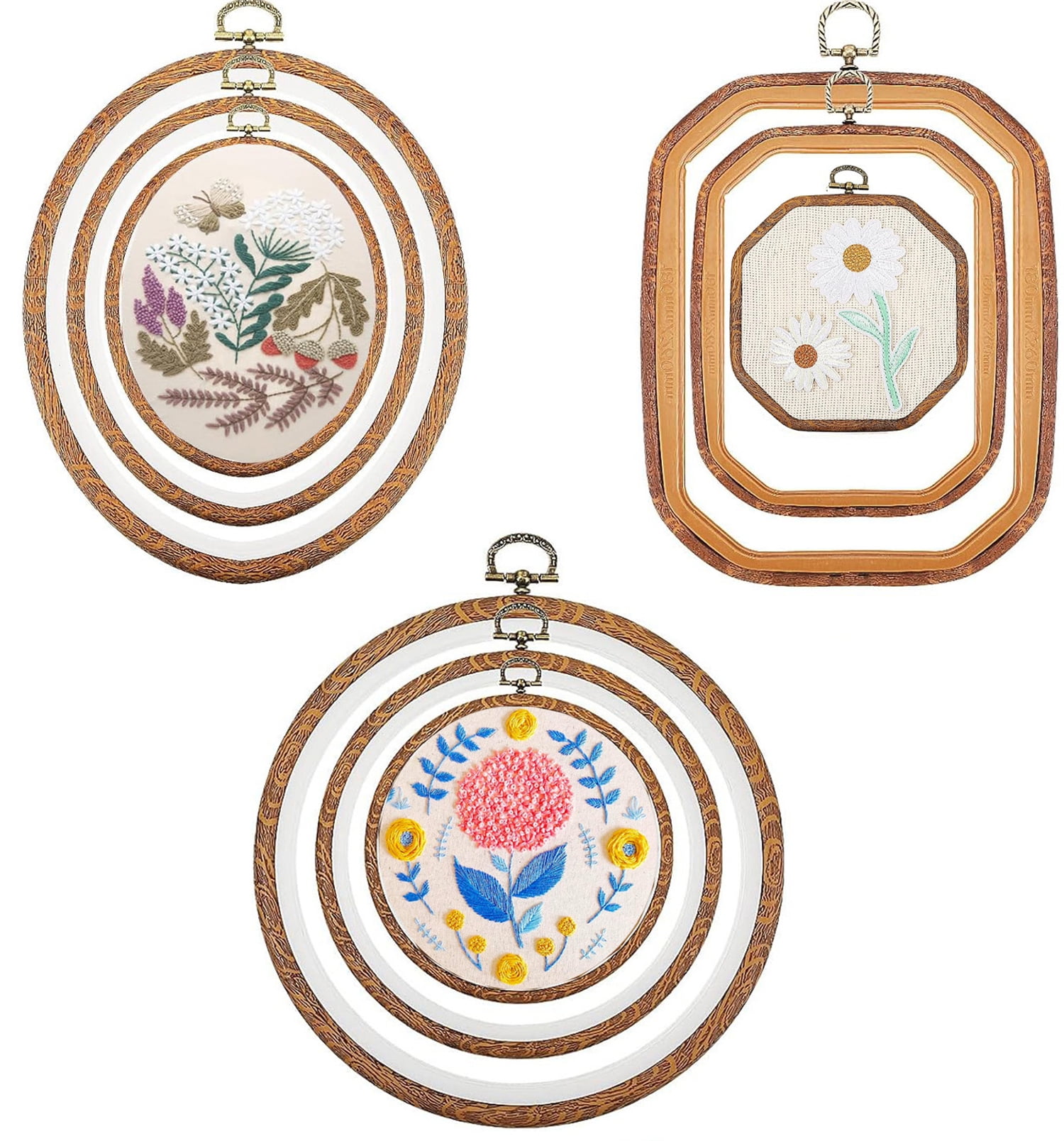 9 Pack Embroidery Hoop Frame,Bexikou Imitated Wood Multiple Shapes ...
