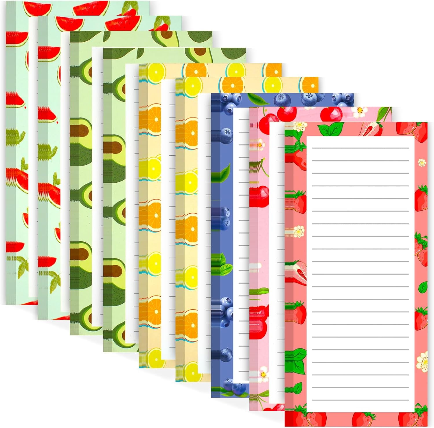 9 Pack Fruit Design Grocery List Pad for Fridge: Full Magnet Back ...