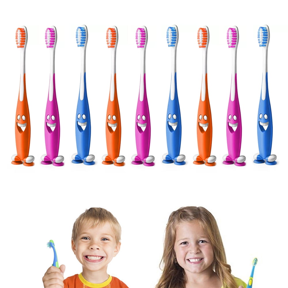 Ghtn 9 Pack Happy Smiley Toothbrushes, Soft Bristles, Suction Cup Stand ...