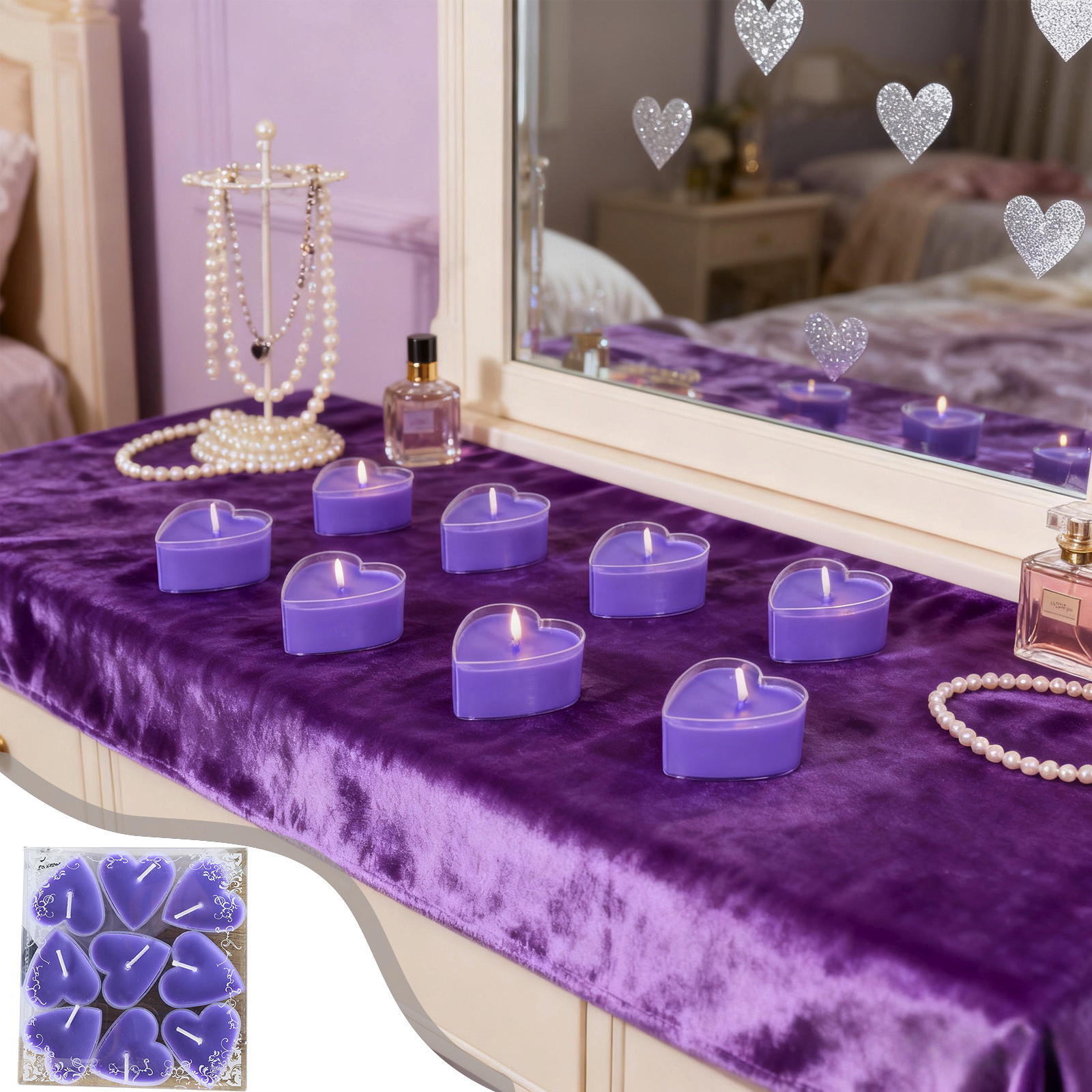 9 Pack Heart Shaped Soy Tea Light Candles, Unscented Dripless ...