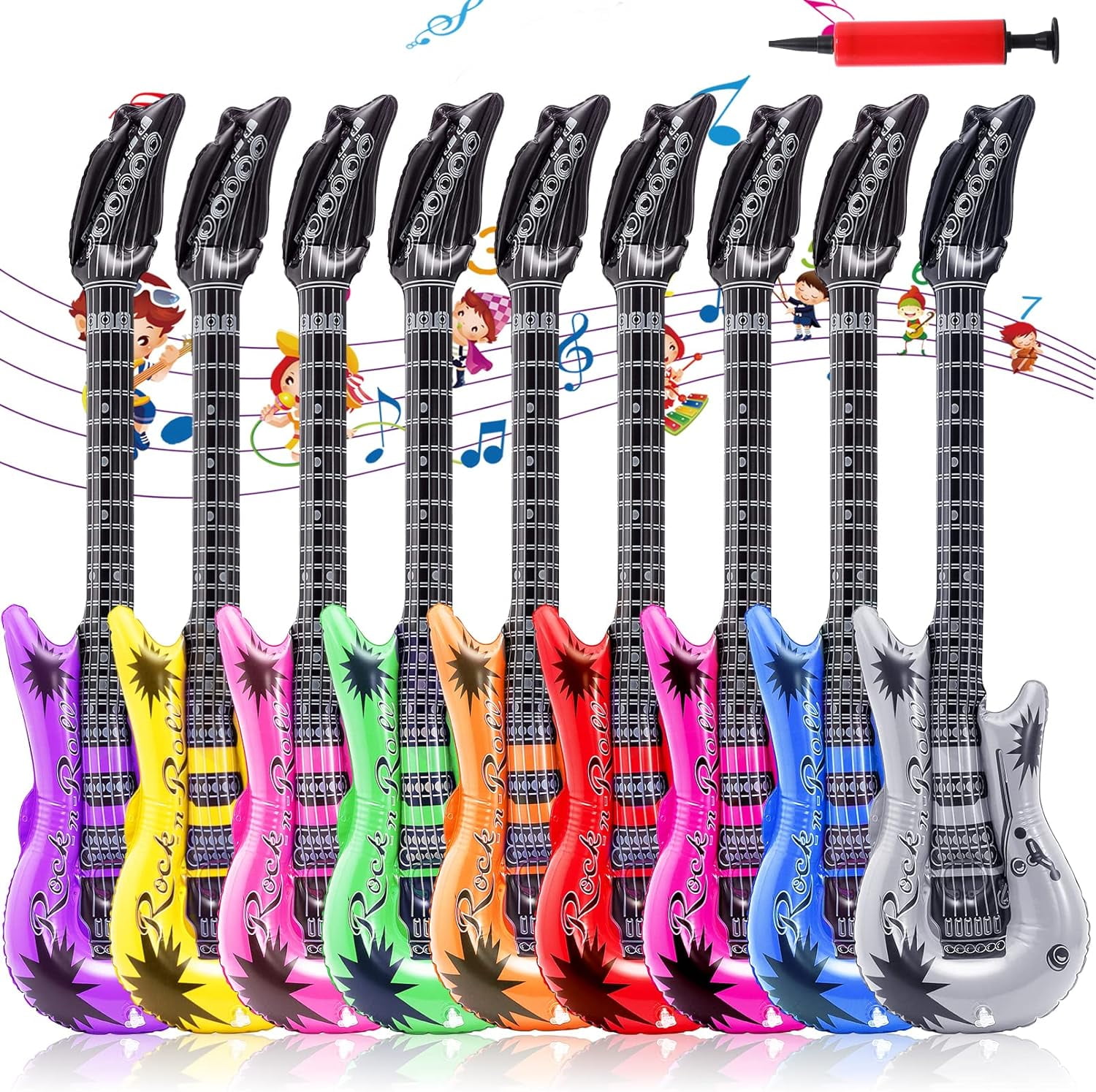 9 Pack Inflatable Instruments,Assorted Colors Blow Up Guitar,36 Inch ...