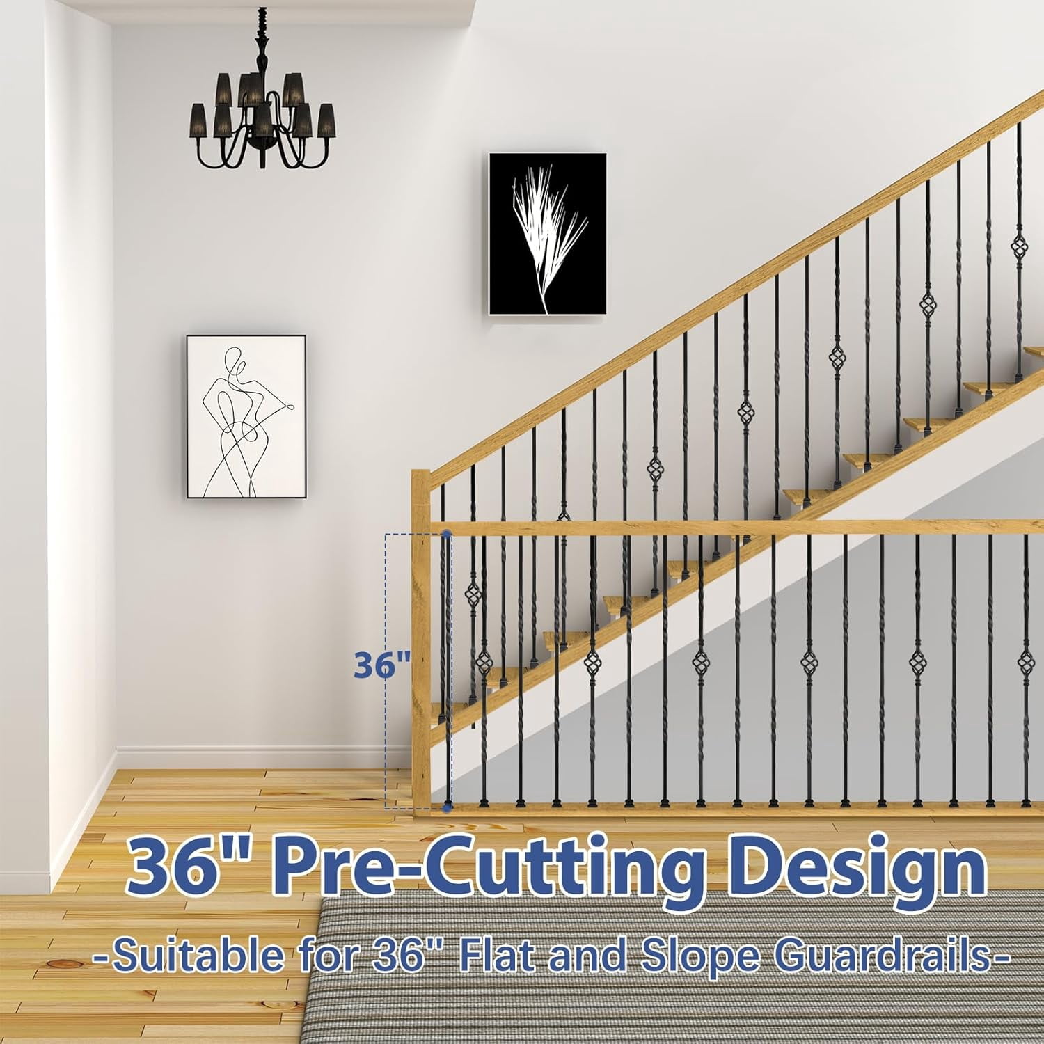 9 Pack Iron Stair Balusters, 36" Balusters for Staircase Interior ...