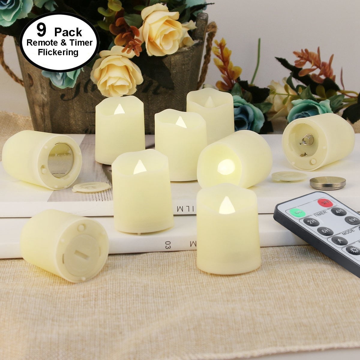 9 Pack LED Tea Lights Battery Operated, Flameless Flickering Romantic ...