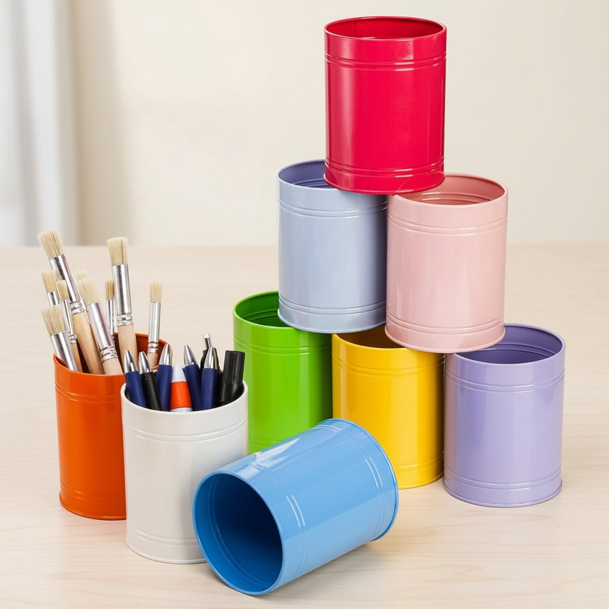 9 Pack Metal Pen Holder, Colorful Desktop Pencil Cup, Mini Stationary ...