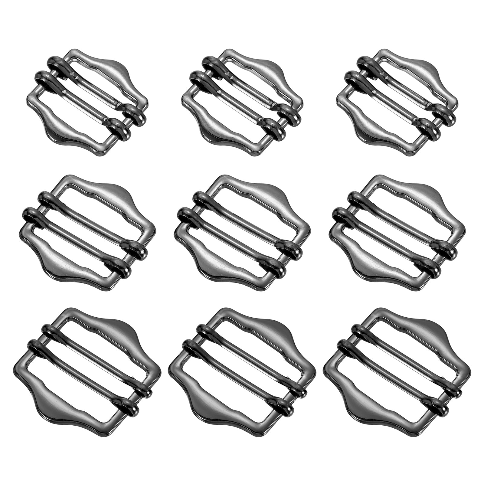9 Pack Metal Slide Buckles, 3 Sizes Double-Pin Webbing Strap Roller Adjuster, Slider Buckle ...