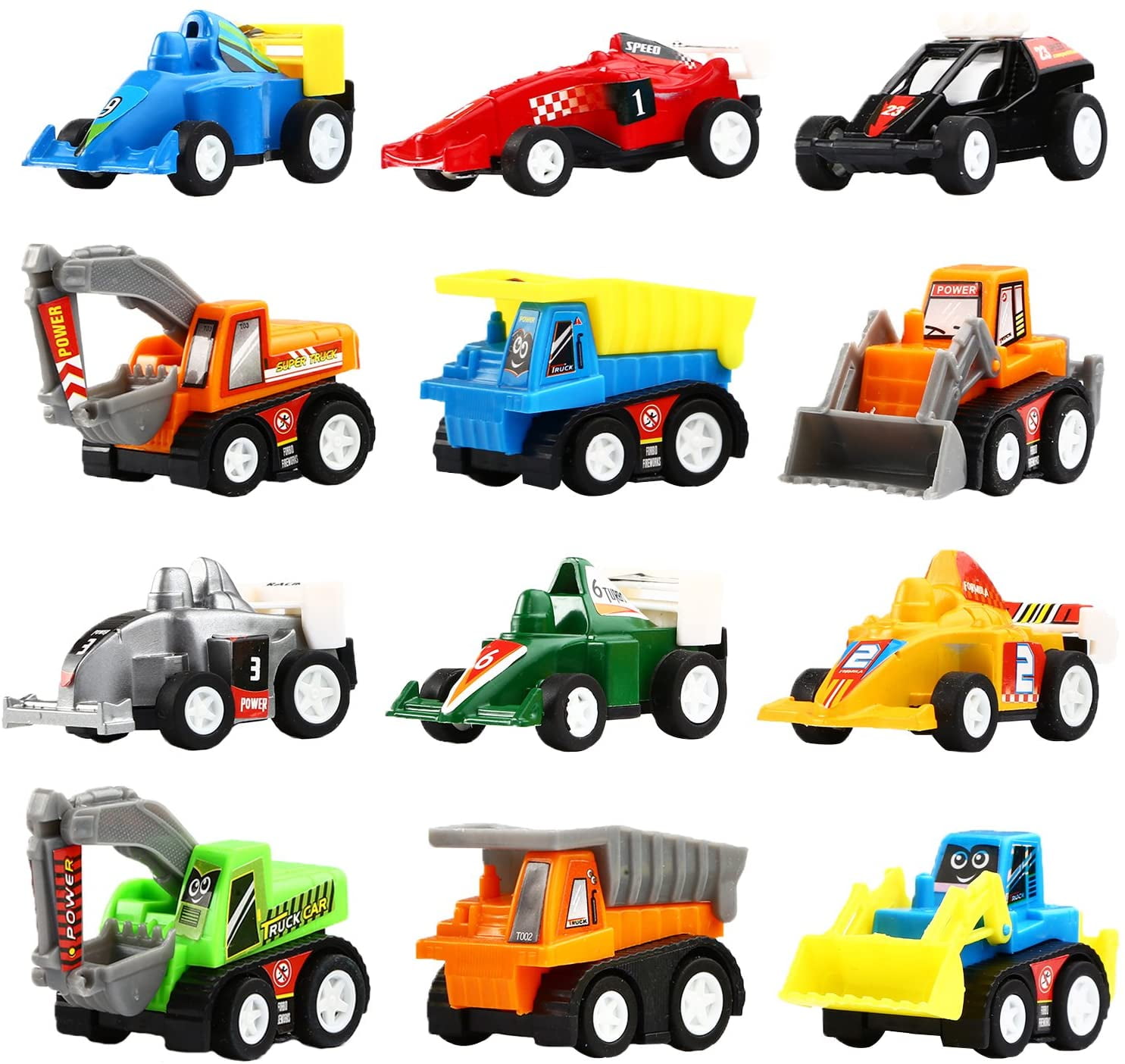 9-Pack Mini Construction & Race Car Toy Set: Pull-Back Vehicles for ...