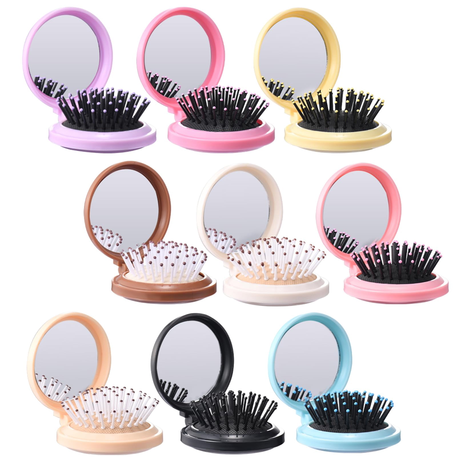 9 Pack Mini Hair Brush Foldable Travel Hair Brushes with Mirror Round ...