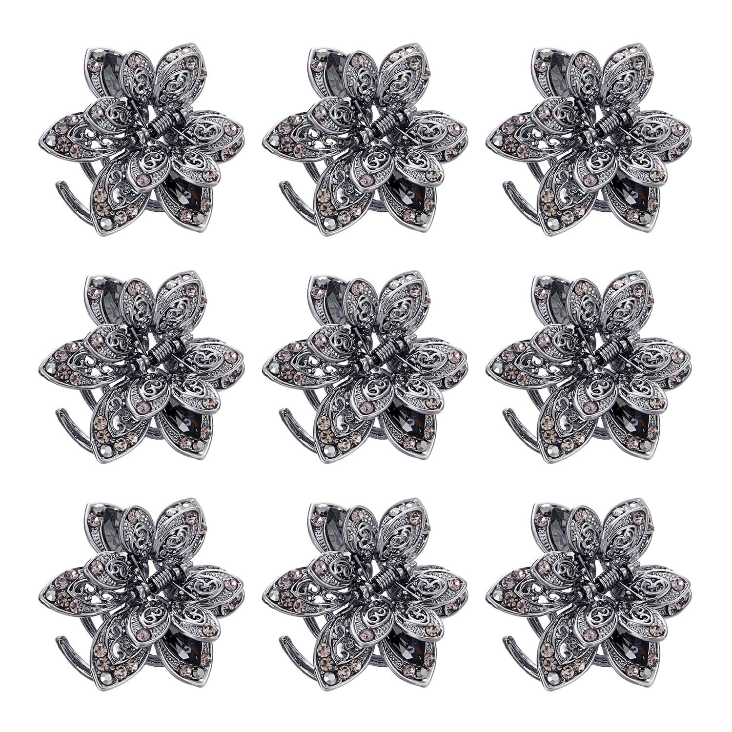 9 Pack Mini Jaw Clips, 1.5 inches Metal Crystal Hair Claws, Non-Slip ...