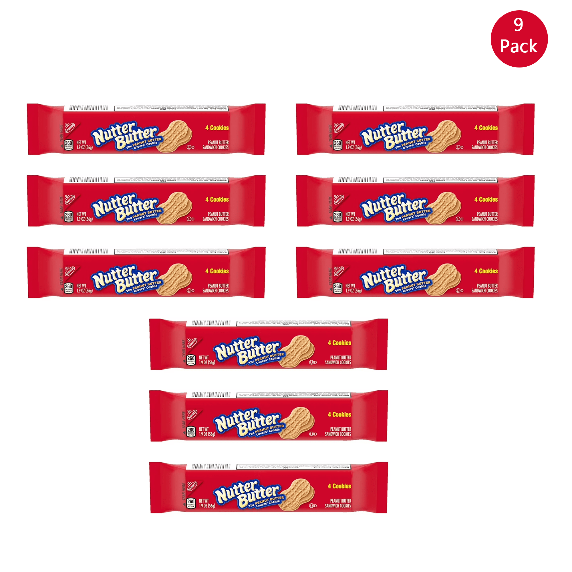 Nutter Butter Peanut Butter Sandwich Cookies, 9 Pack, Crunchy Sweet ...