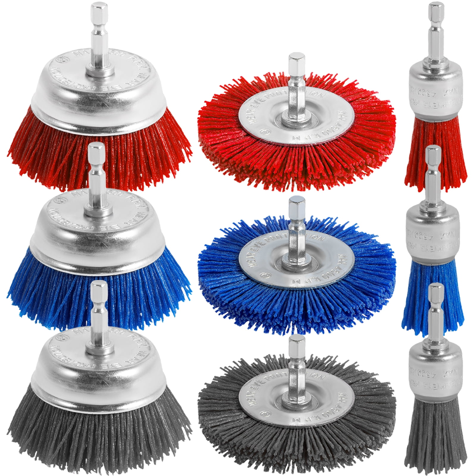 9 Pack Nylon Filament Abrasive Wire Brush Wheel & Cup Brush Set with 1/ ...