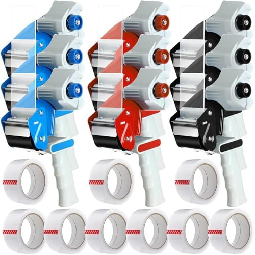 9 Pack Packing Tape Dispenser Gun with 6 Roll 2 Inch Gun 2.7 Mil Heavy ...