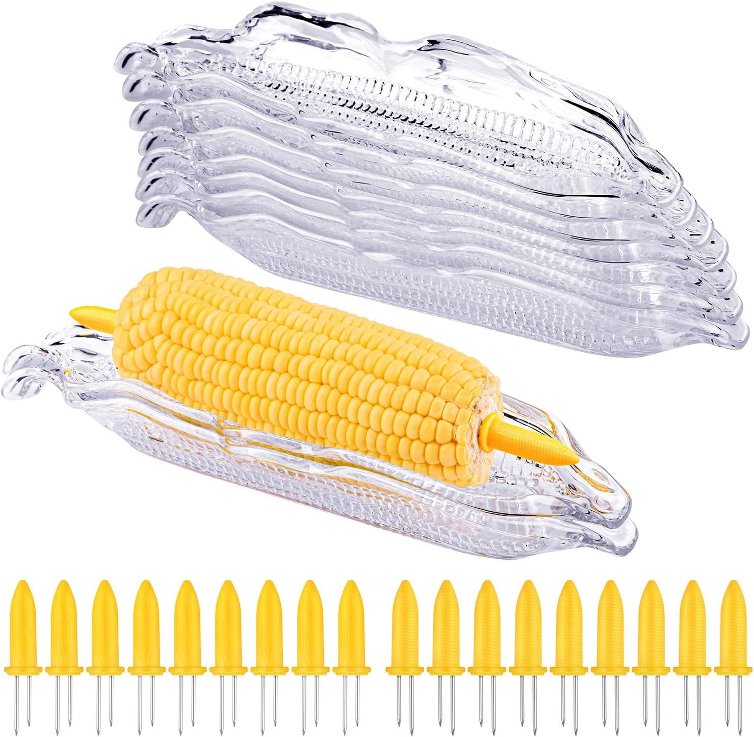 9 Pack Plastic Corn Trays Transparent Corn Dishes with 18 Pieces ...