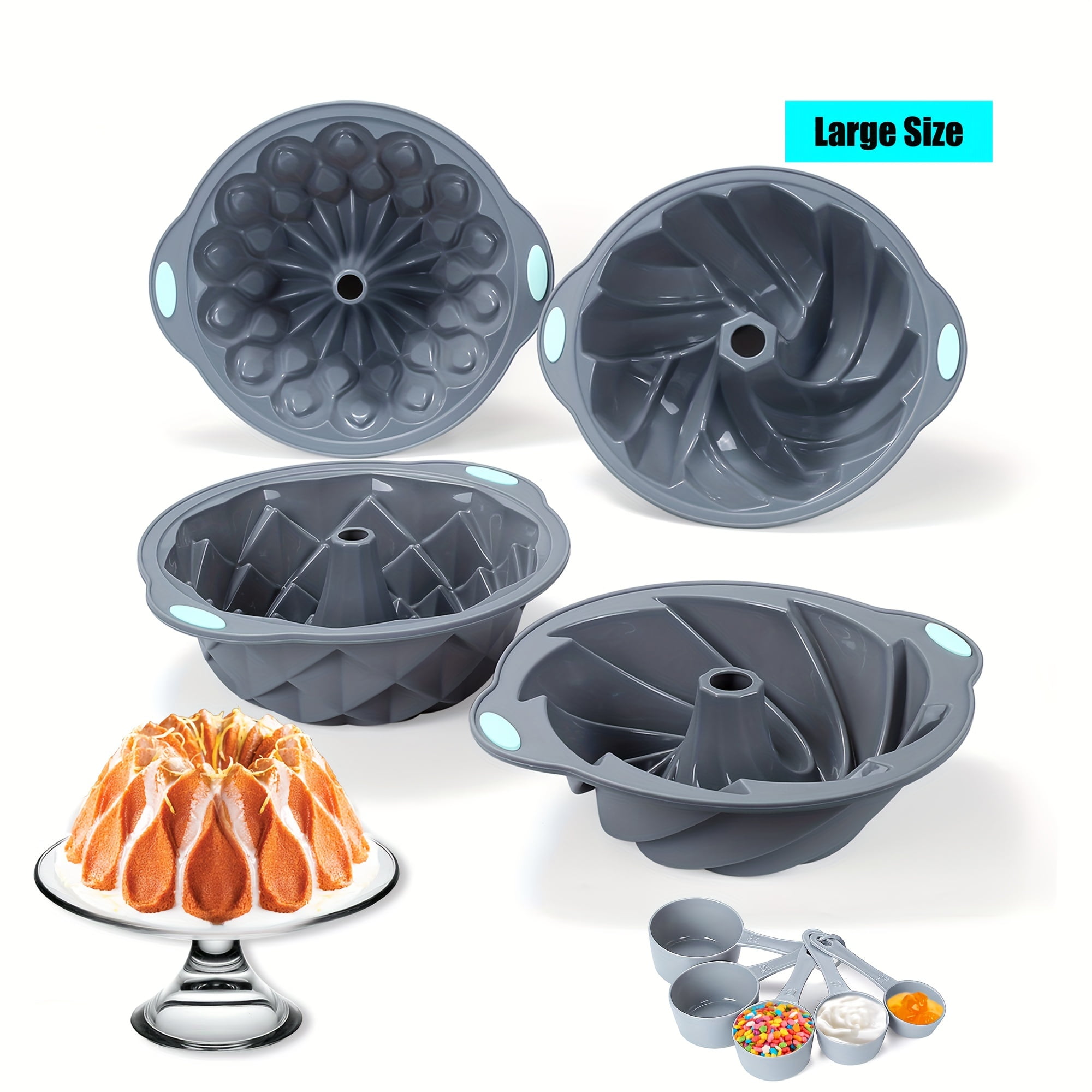 9-Pack Premium Silicone Cake Pans - Non-Stick Fluted Crown/Nest/Spiral ...