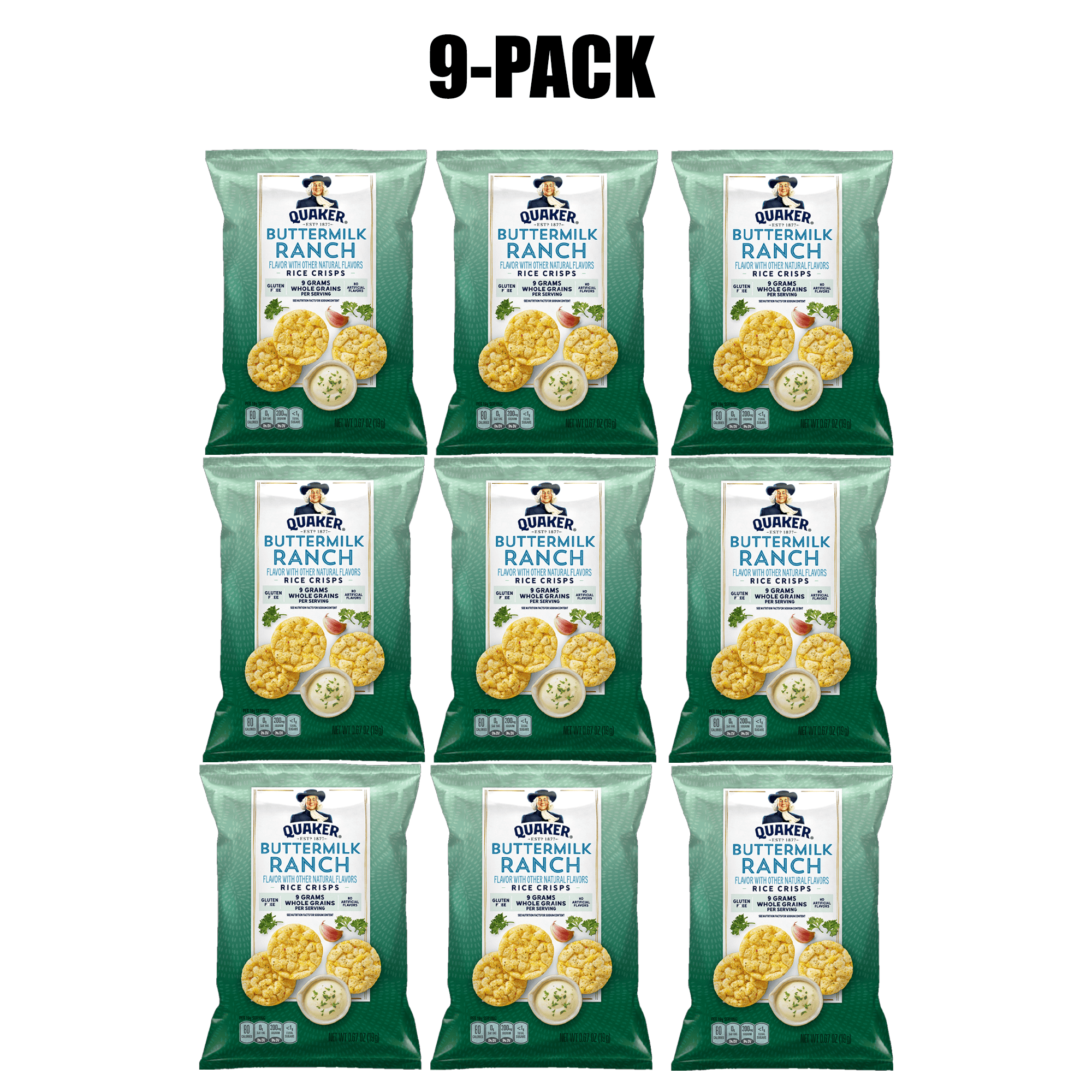 9 Pack Quaker Rice Crisps with Buttermilk Ranch Flavour, Gluten Free ...