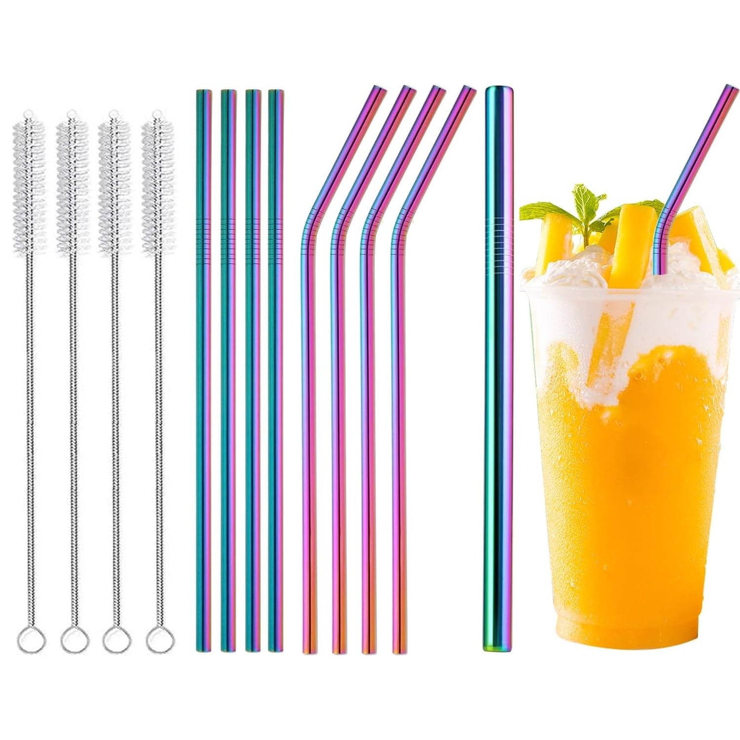 9-Pack Rainbow Metal Straws Reusable, Stainless Steel Reusable Rainbow ...