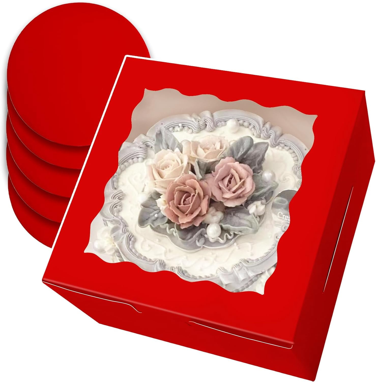 9-Pack Red Bakery Boxes with Windows: Ideal for Weddings, Birthdays ...