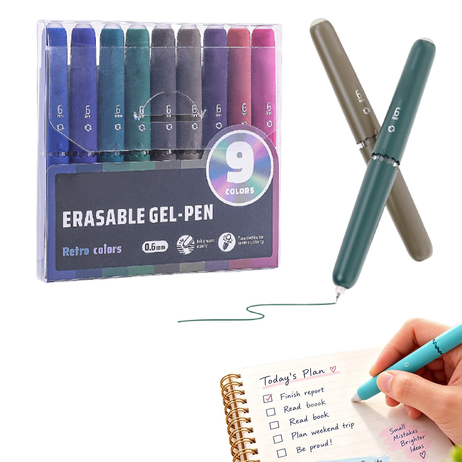 9 Pack Retractable Egg Shaped Erasable Gel Pens, 9 Colors 0.6mm Fine ...