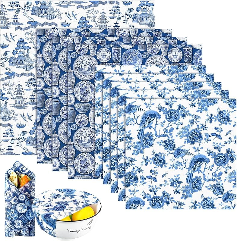 9 Pack Reusable Beeswax Wrap for Food Chinoiserie Beeswax Paper for ...