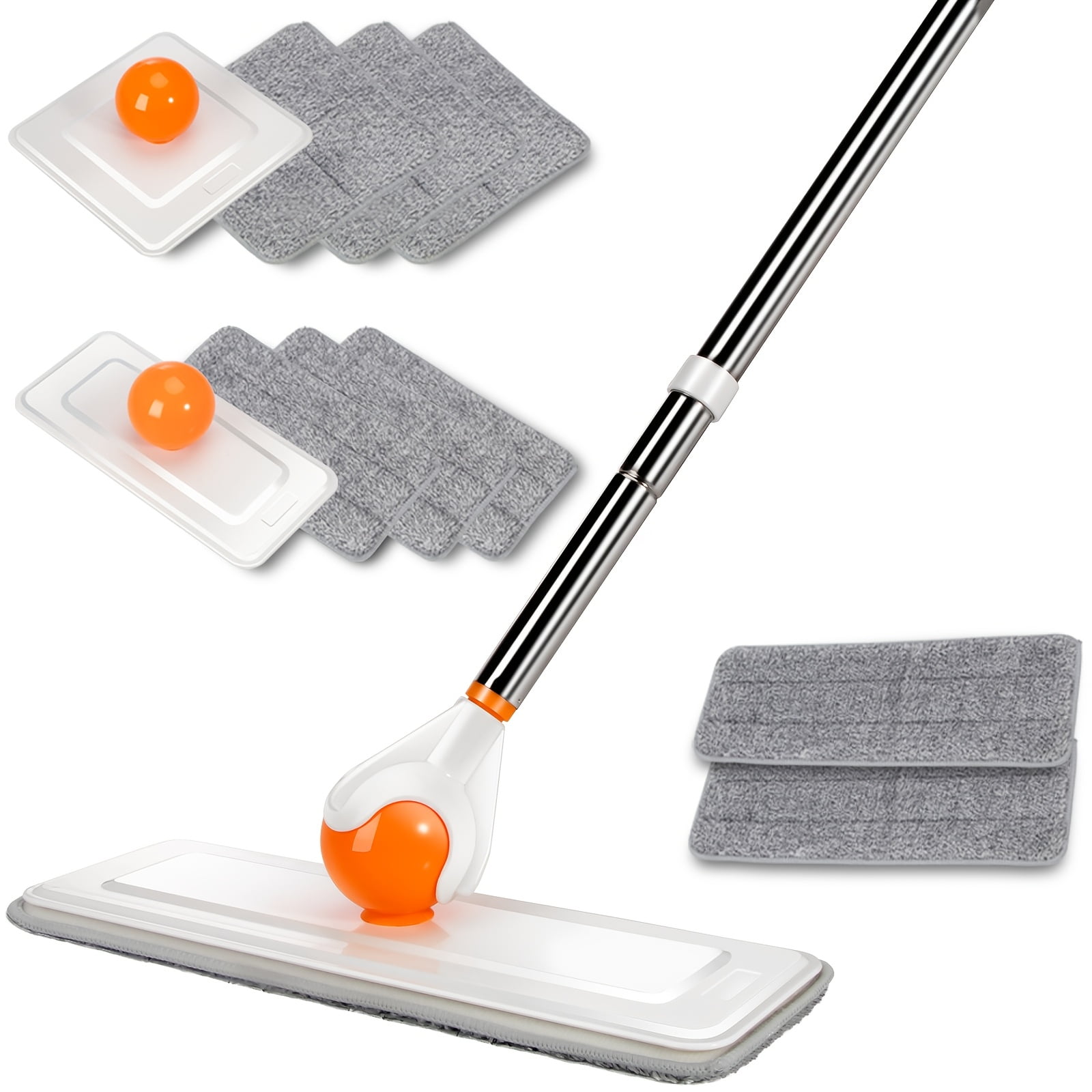 9-Pack Reusable Microfiber Mop Pads with Adjustable Mop Set, Wet Dry ...