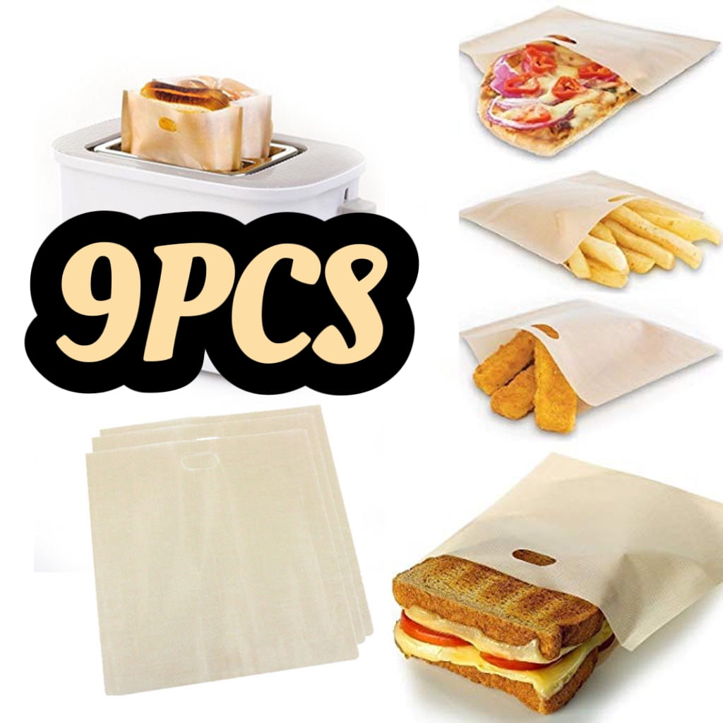 9 Pack Reusable Toaster Bags Non-Stick, Toasted Sandwich Bags, Washable ...