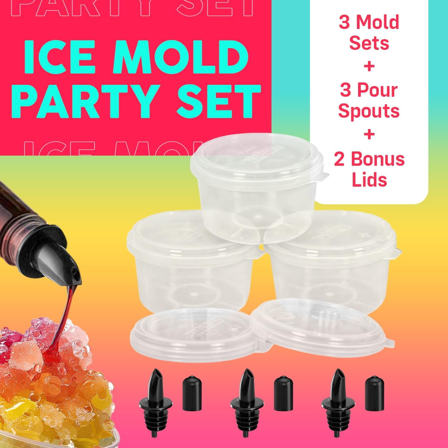 9 Pack Shaved Ice Molds for Hawaiian Snow Cone Treats with Lids and ...