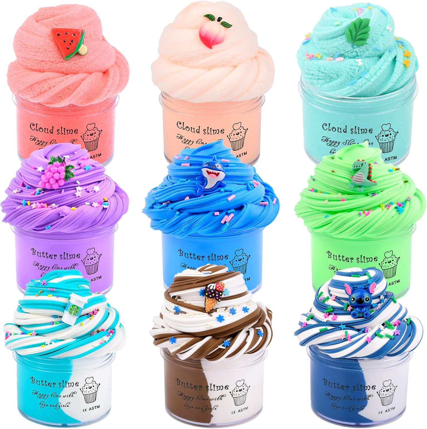9 Pack Slime Kit, with 6 Butter Slime and 3 Cloud Slime, Soft and Non ...