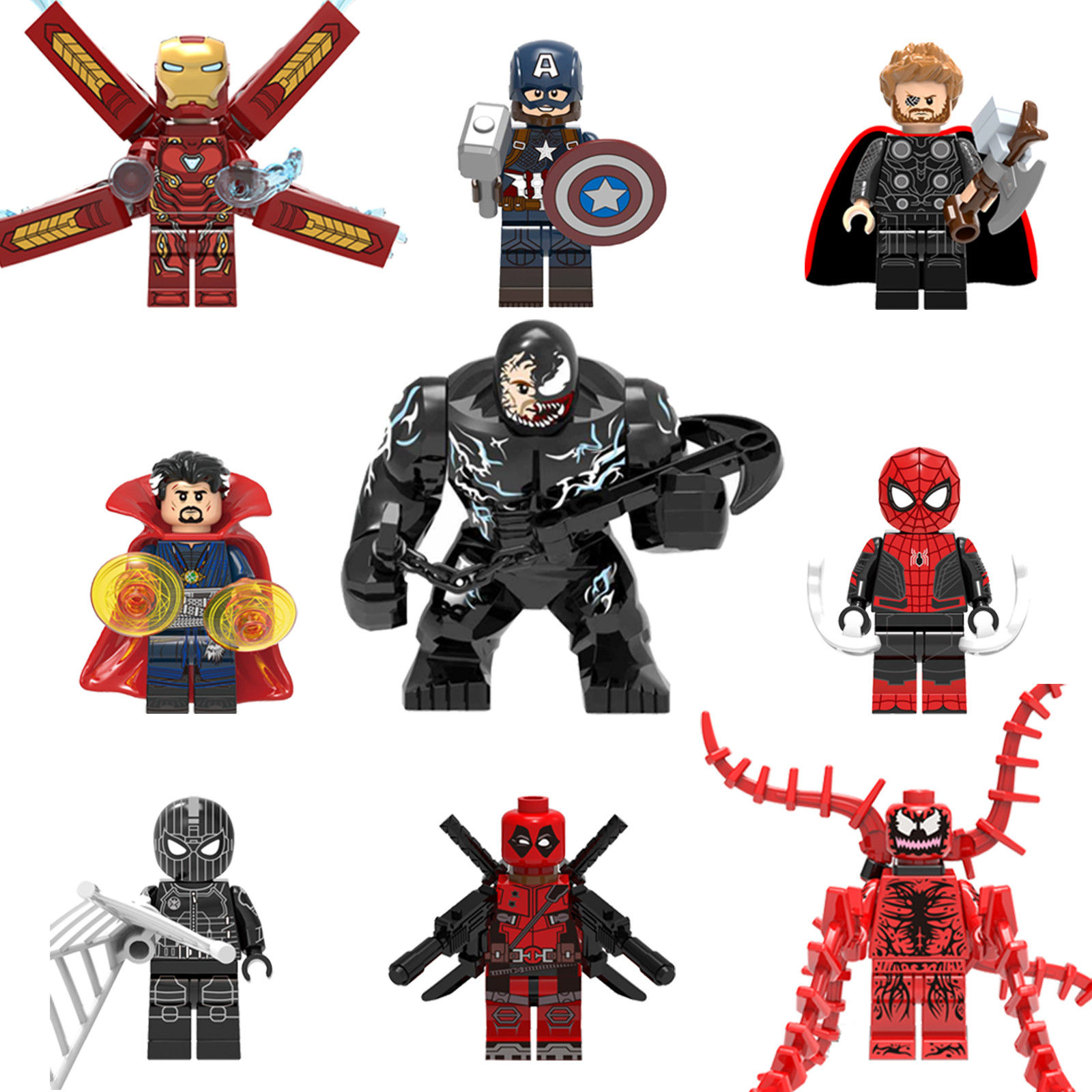 9 Pack Super-hero Mini Brick Action Figures with Weapons Set ...