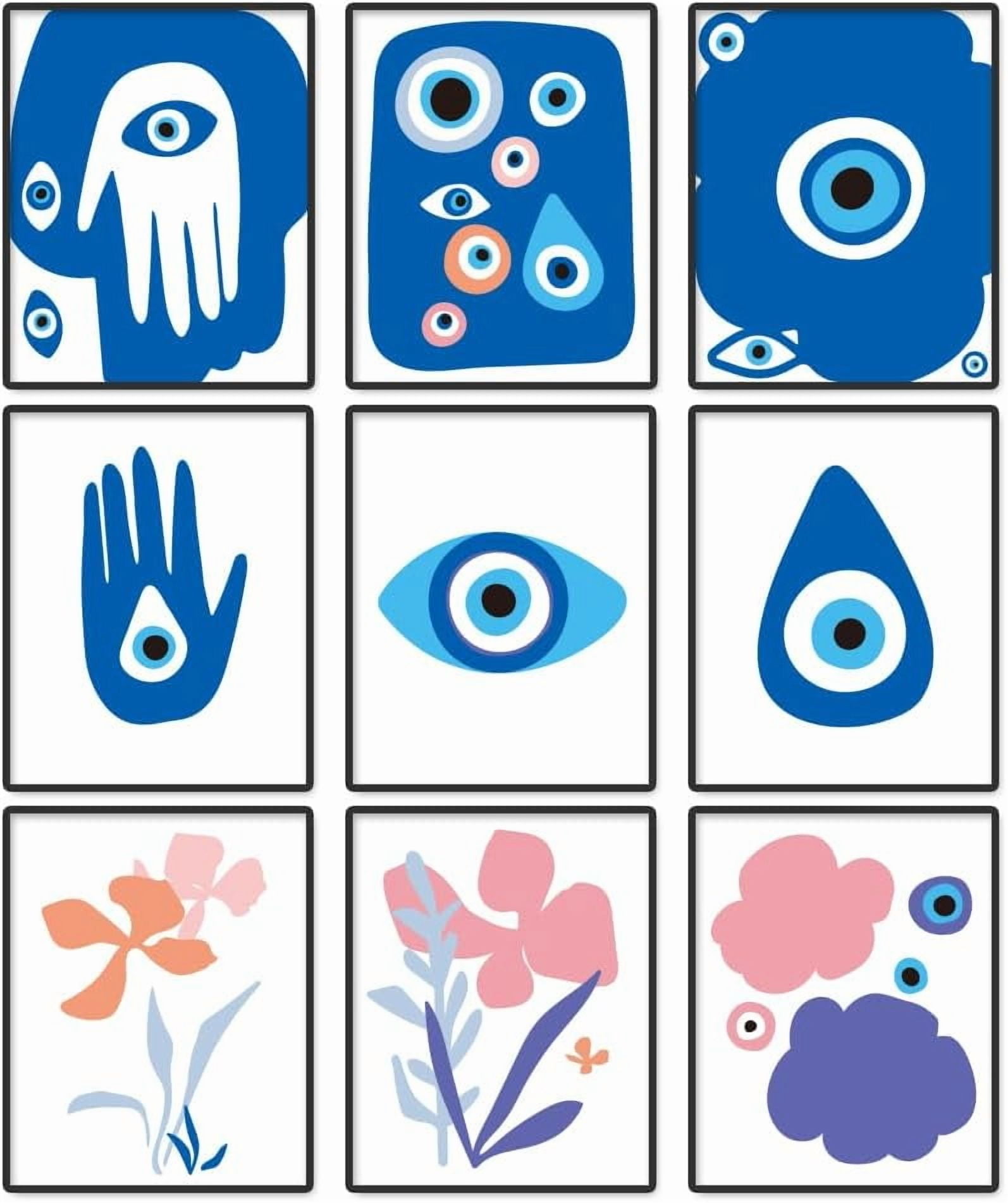 9 Pack Unframed Waterproof Blue Canvas Wall Art Decors Modern Abstract ...