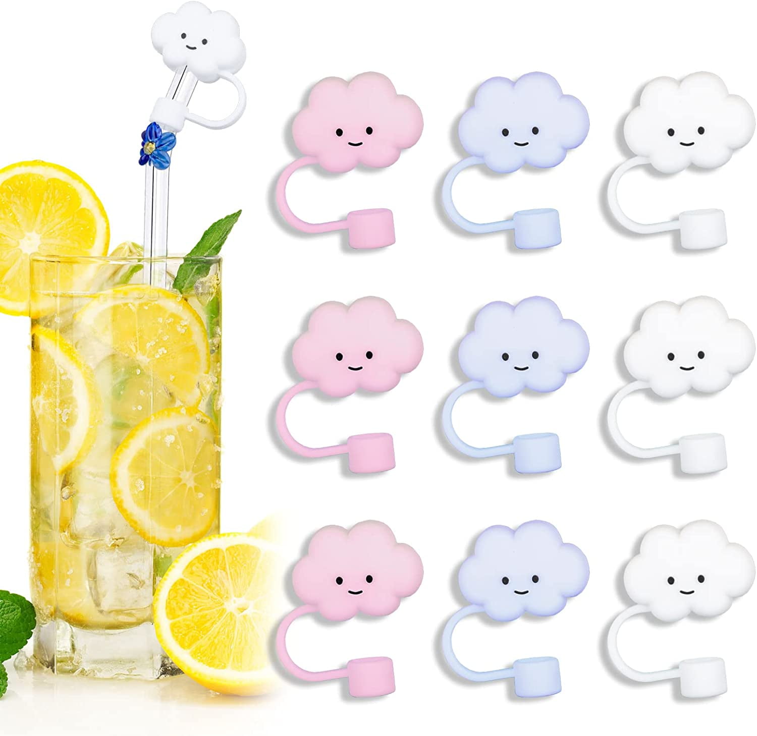 9 Pack colorful Cloud Shape Straw Covers Cap, Cute Silicone Cloud Straw ...