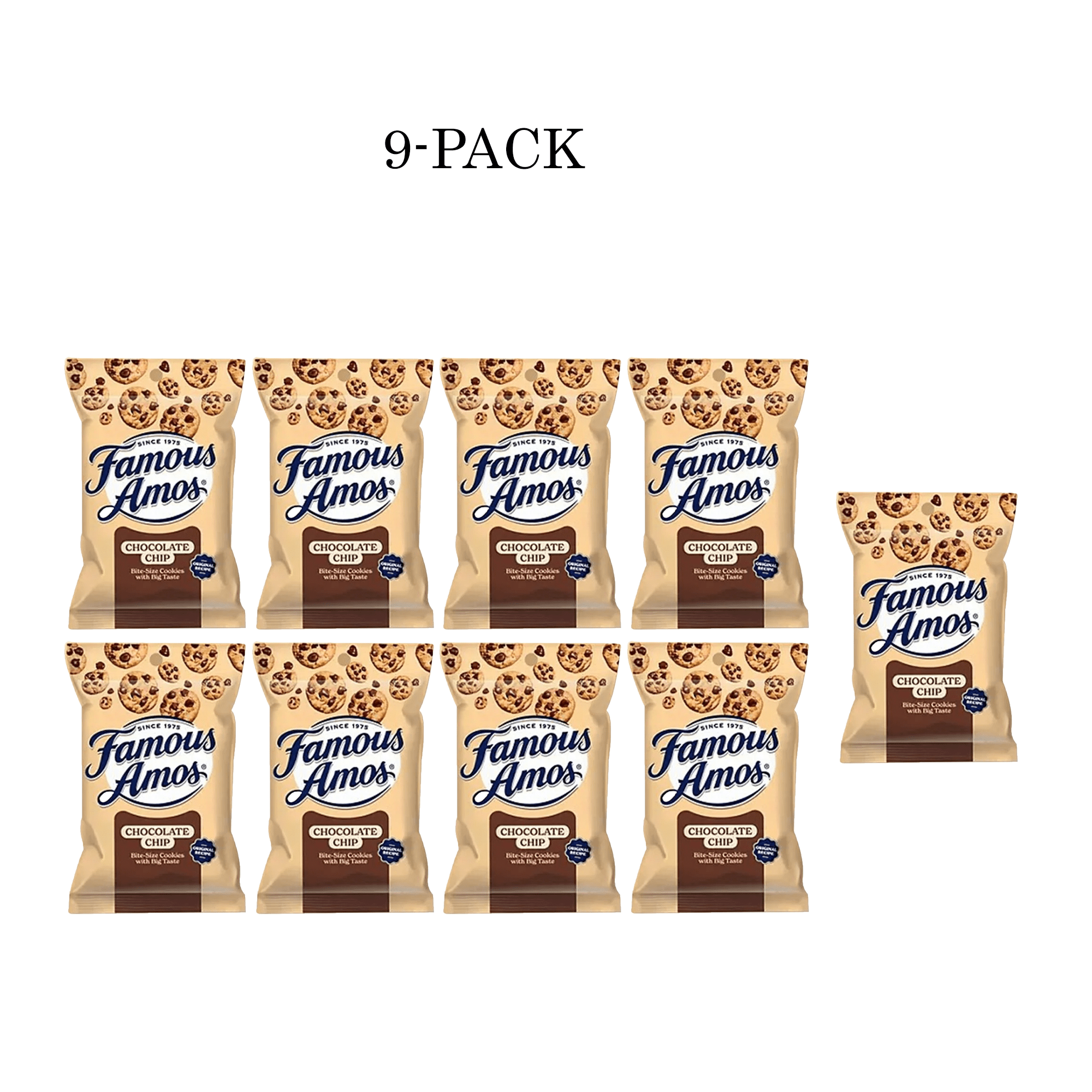 9 Packet Famous Amos Chocolate Chip Cookies, Classic Bite-Size Snack, 2 ...