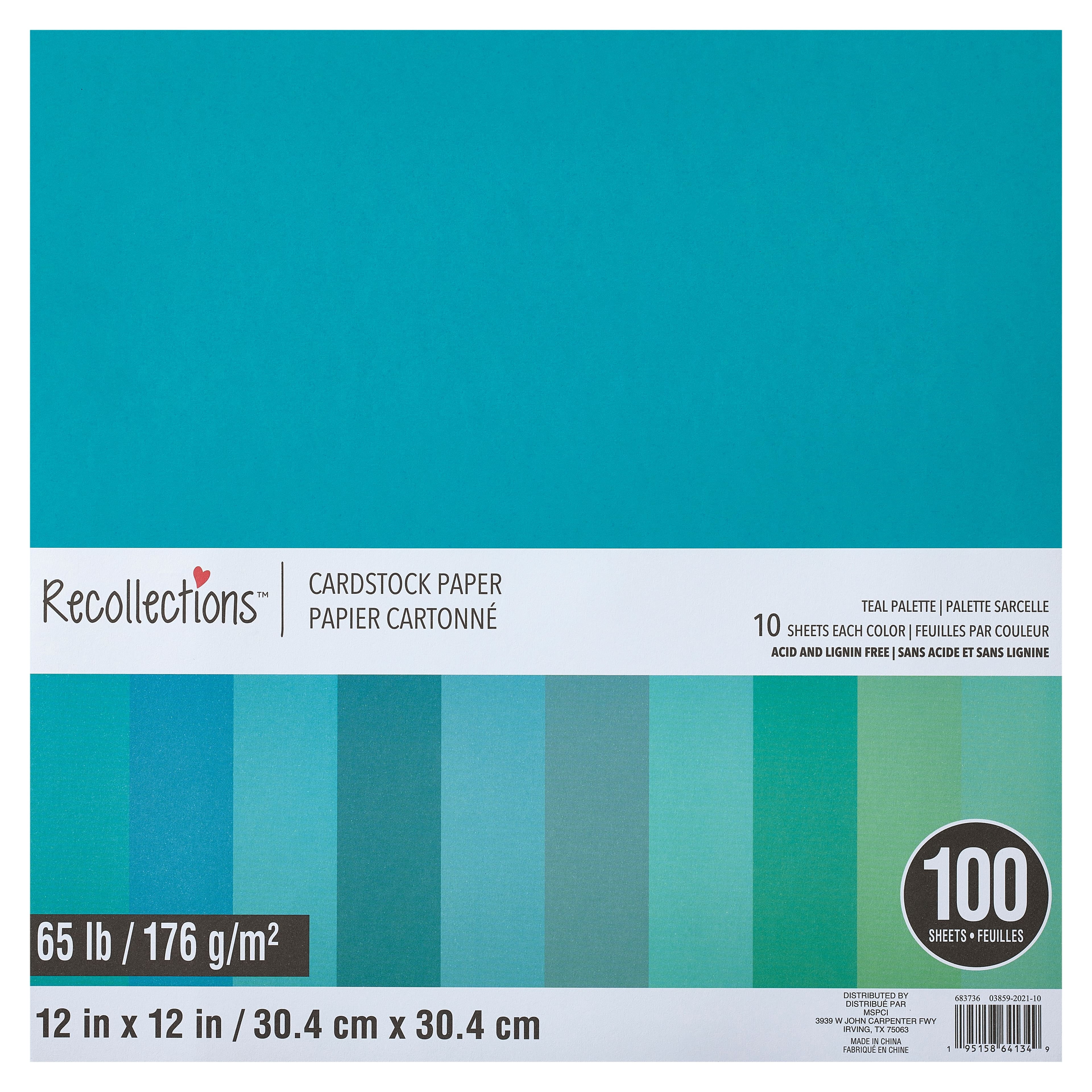 9 Packs: 100 ct. (900 total) Teal Palette 12" x 12" Cardstock Paper by ...