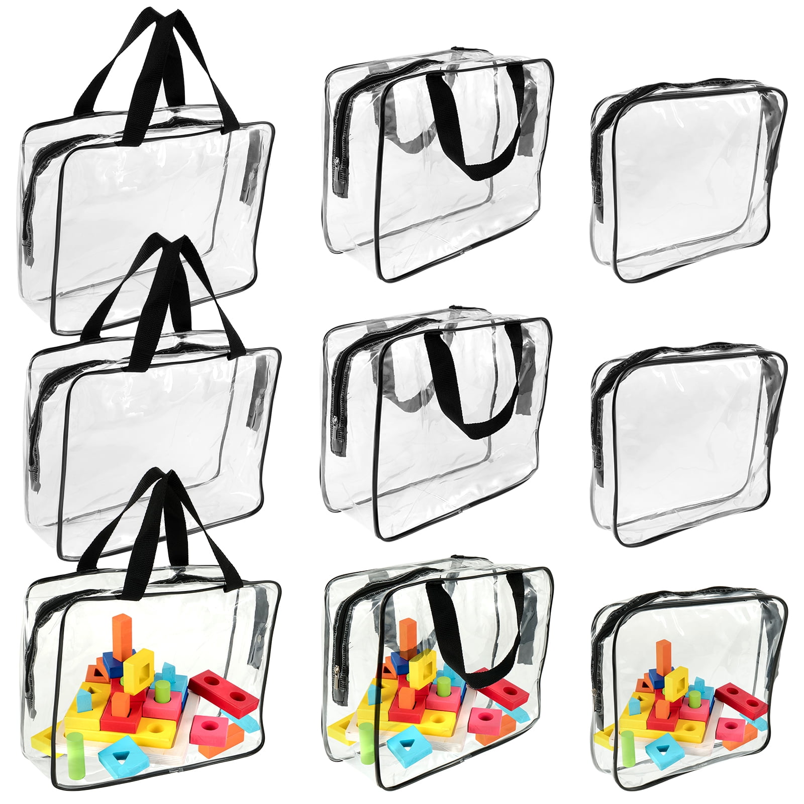 RZVNMKO 9 Clear PVC Toy Storage Bags, 6 Large 30x22x10cm, 3 Medium ...