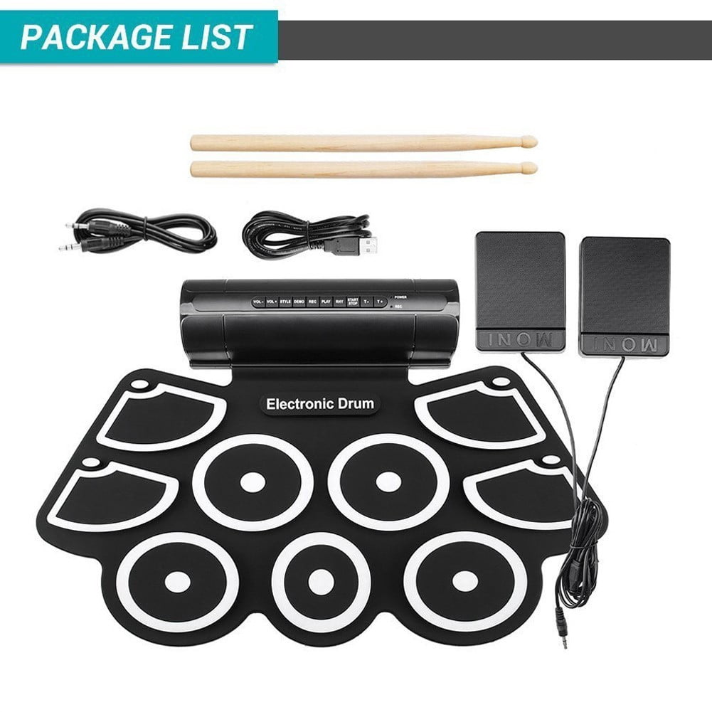 9 Pads Digital Electronic Drum USB Roll Up Silicone Drum Set with Foot ...