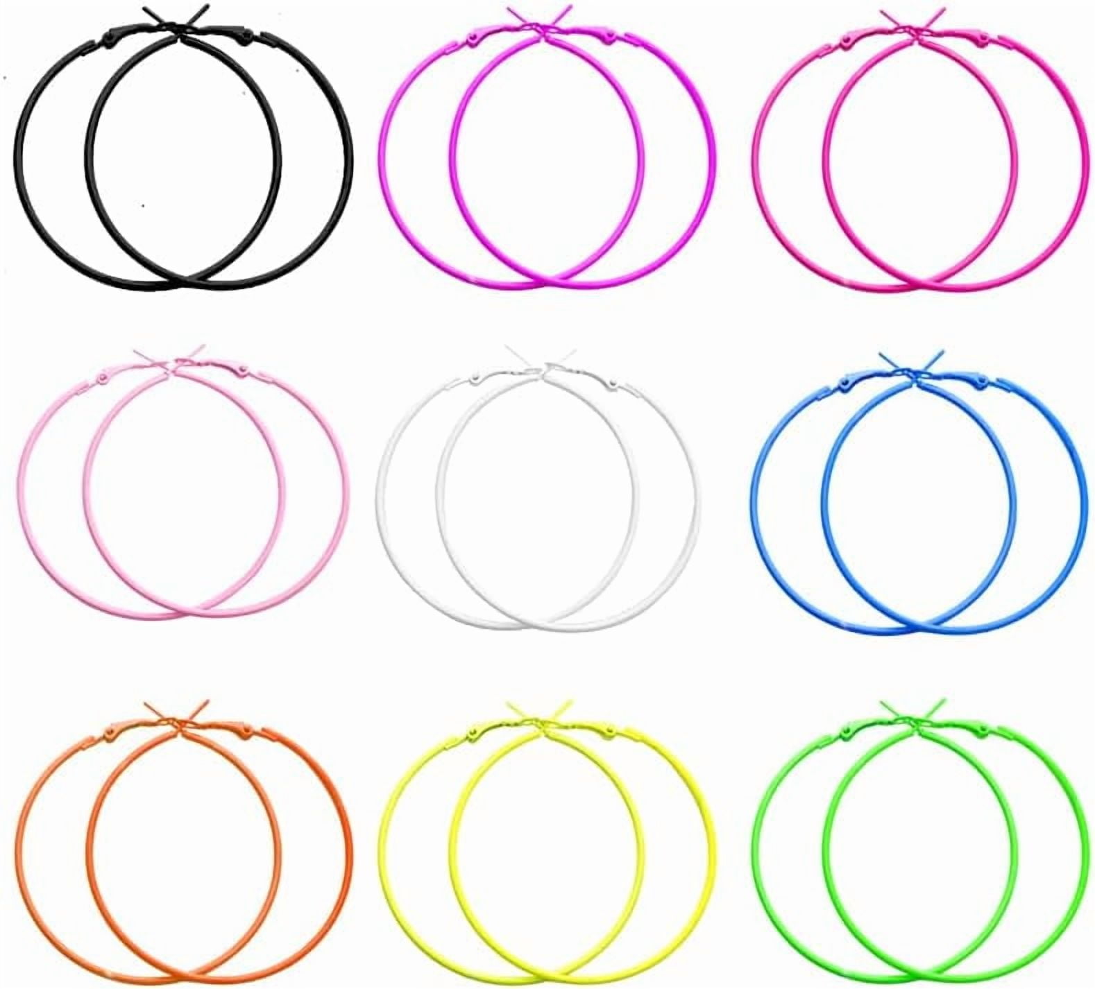 9 Pairs 80S Neon Hoop Earrings for Women Candy Color Nightclub Earring ...
