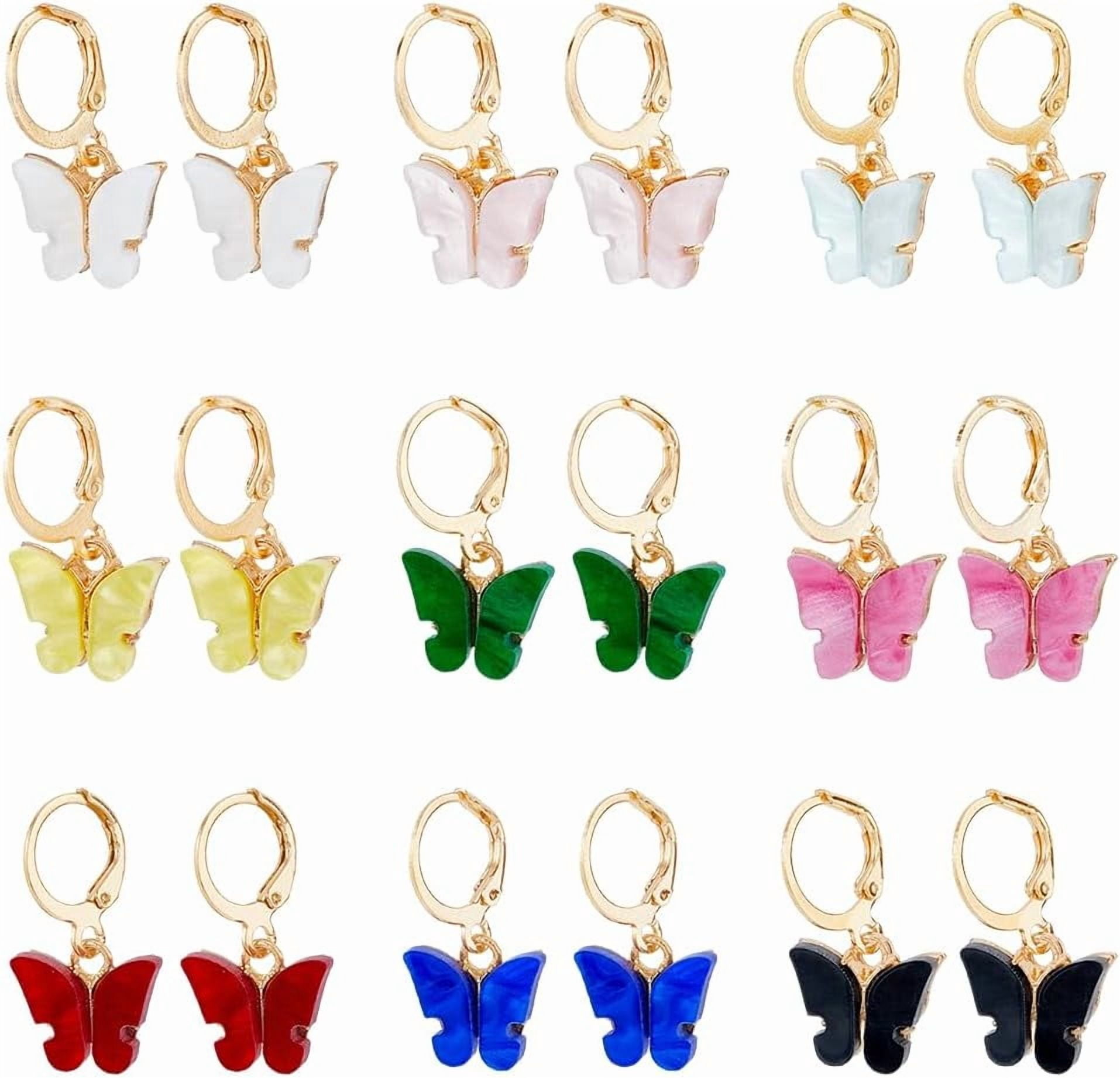 9 Pairs 9 Colors Butterfly Hoop Earrings Acrylic Butterfly Dangle ...