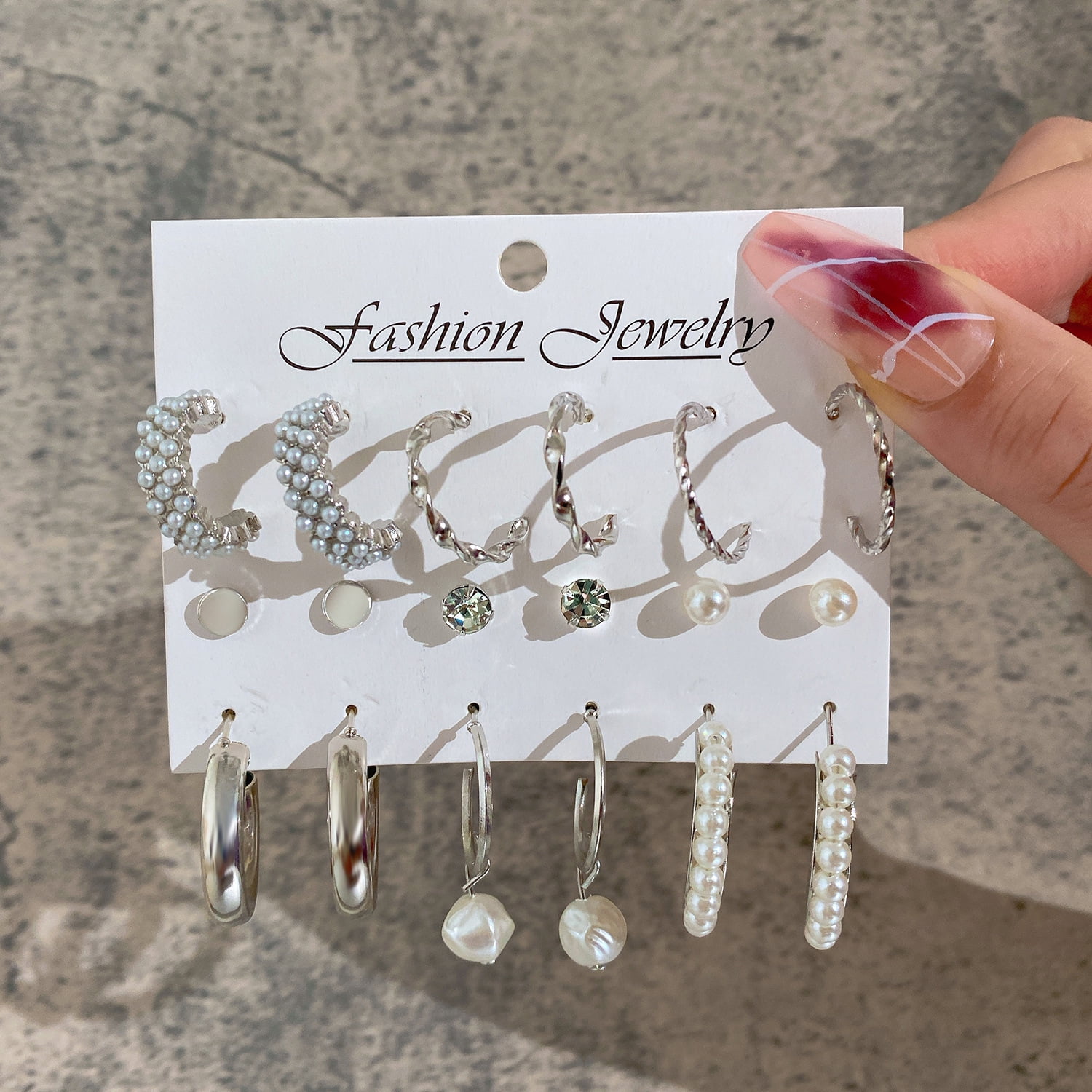 9 Pairs Earrings Set for Women, Fashion Pearl Chain Link Stud Drop ...