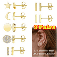 9 Pairs Gold Screw Back Stud Earrings for Women, Hypoallergenic ...