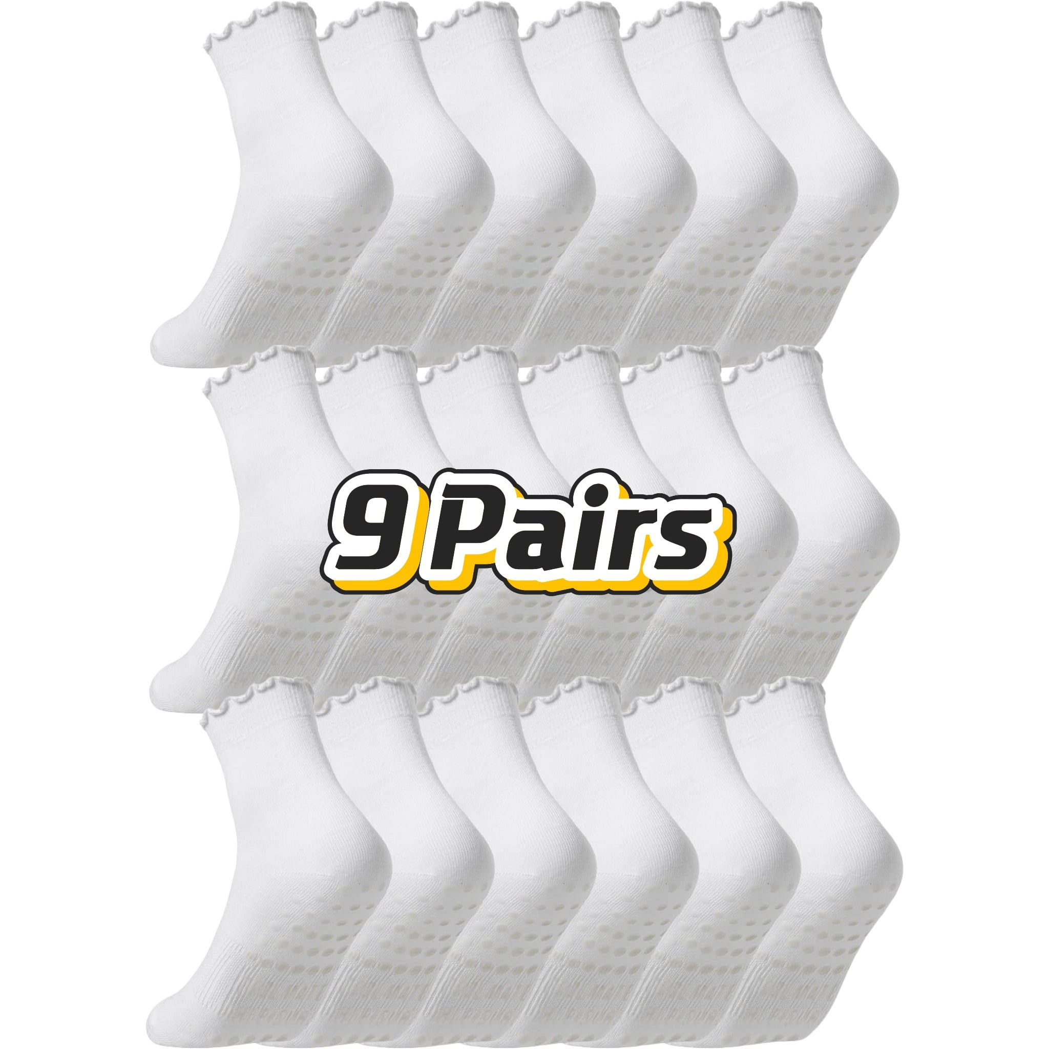 9 Pairs Solid Color Pilates Socks with Grips for Women, Non Slip Crew ...