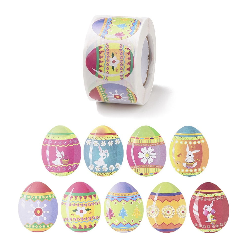 9 Patterns Easter Theme Self Adhesive Paper Sticker Rolls Egg-Shaped ...
