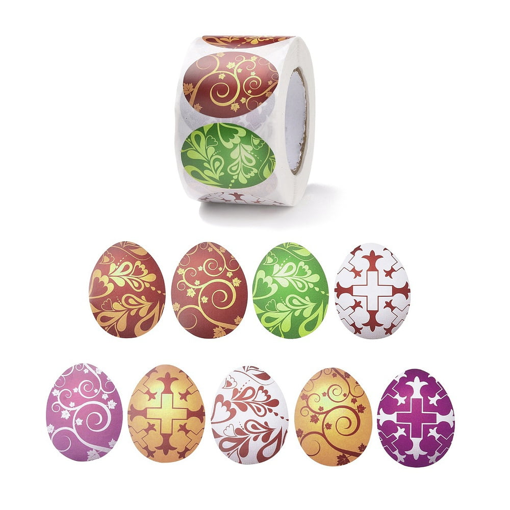 9 Patterns Easter Theme Self Adhesive Paper Sticker rolls Egg-Shaped ...