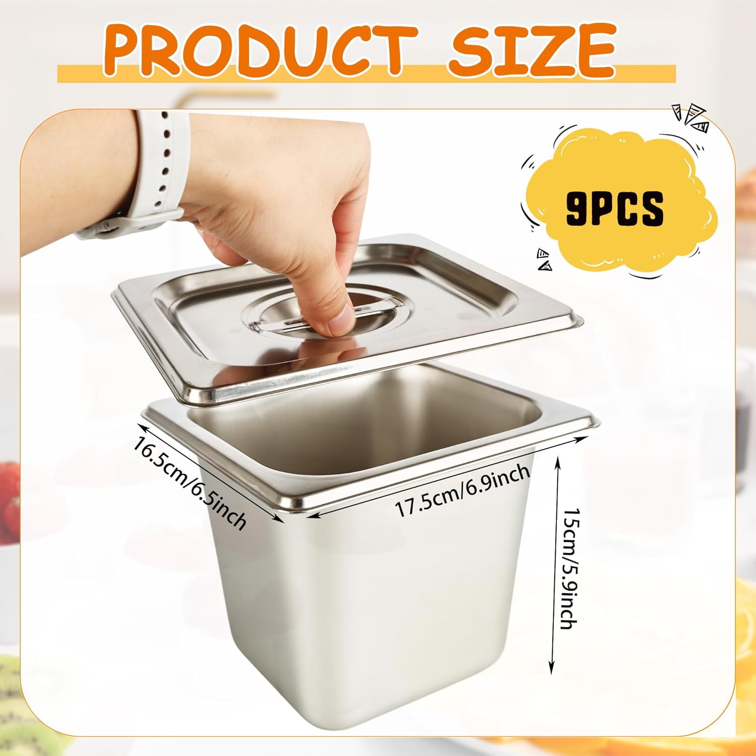 9 Pcs 1/6 Size 6 Inch Deep Restaurant Hotel Pan with Lids Stainless ...