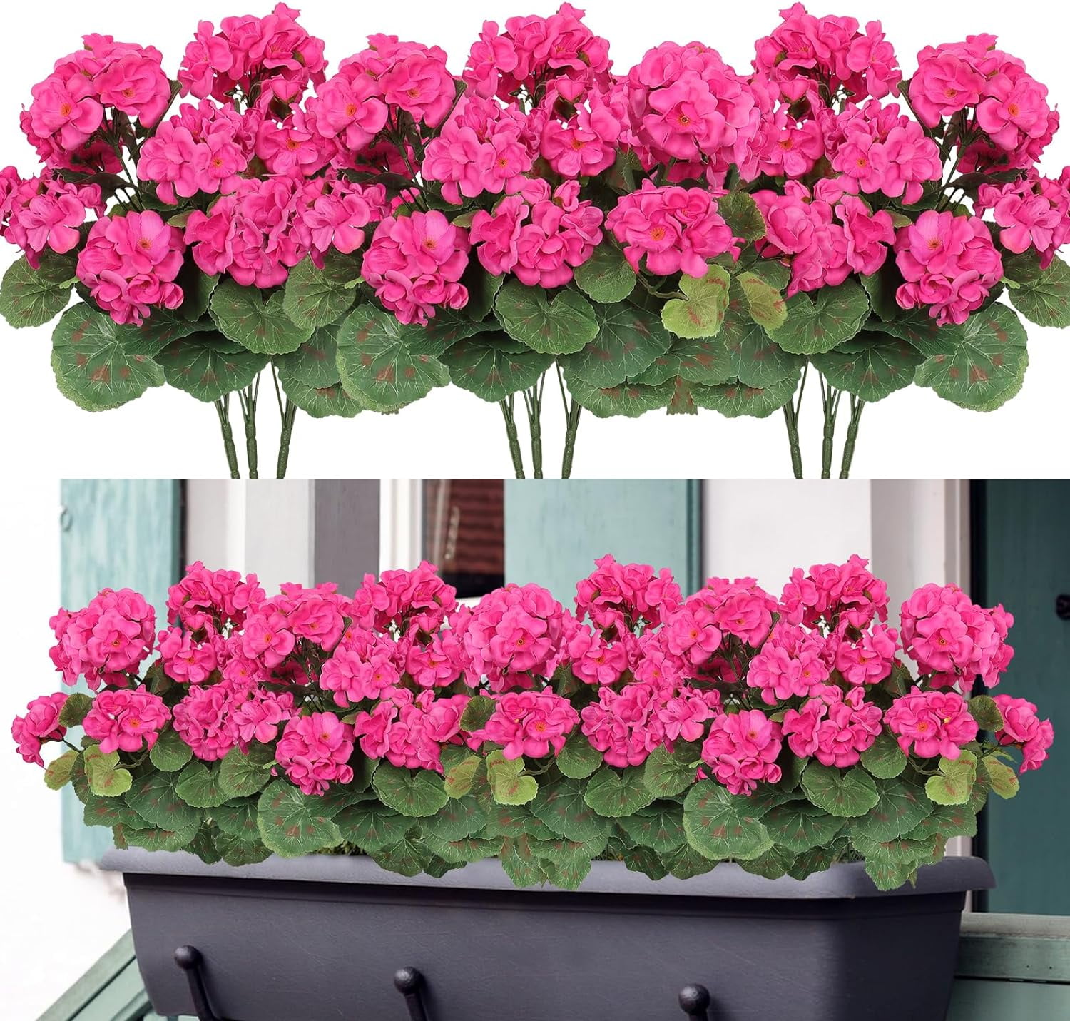 9 Pcs 14'' Artificial Geranium Silk Flower Outdoor UV Resistant Garden ...